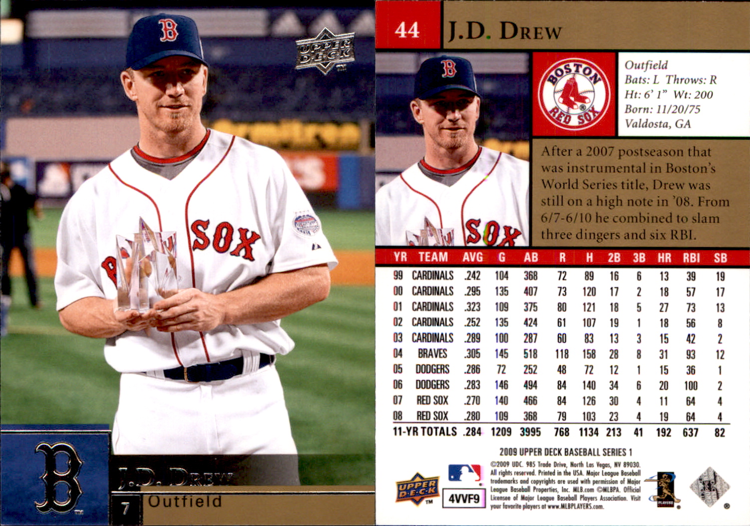 2009 Upper Deck - #44 J.D. Drew for sale online | eBay