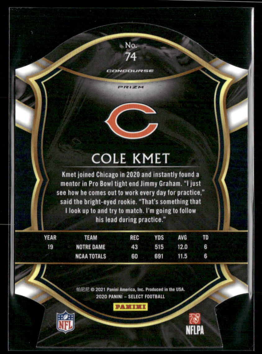 2020 Panini Select - Concourse Light Blue Prizm Die-Cut #74 Cole Kmet ...