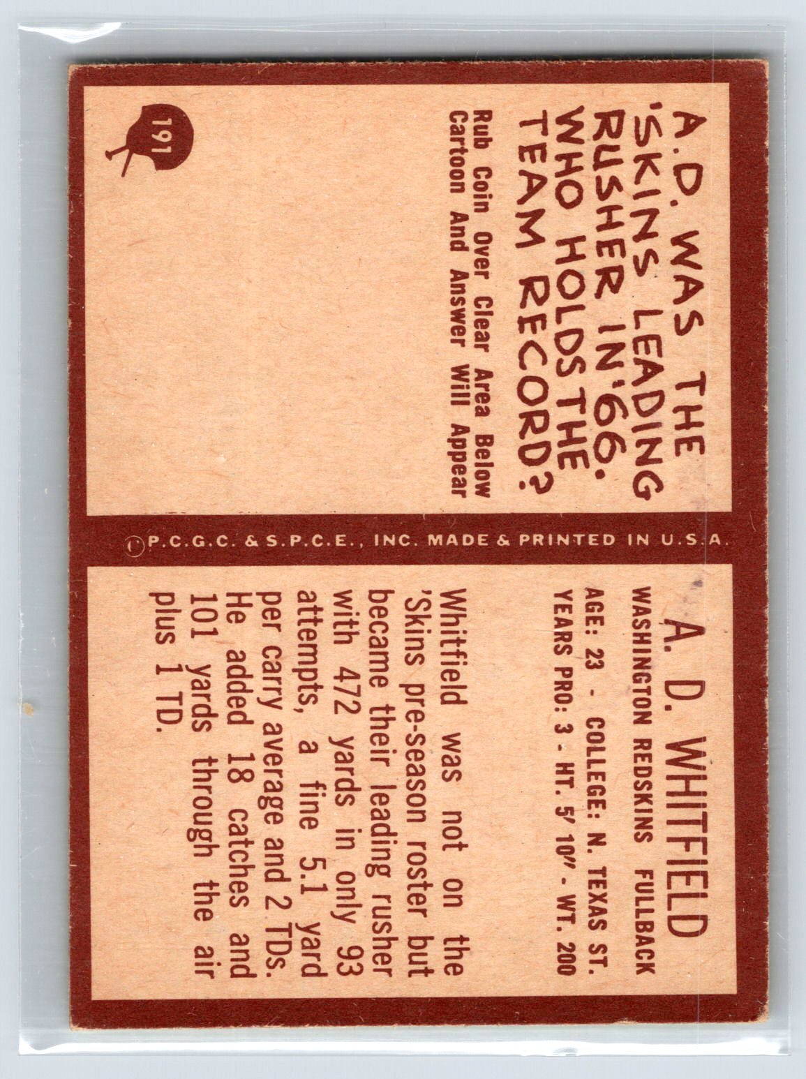 1967 Philadelphia - #191 A.D. Whitfield (RC) for sale online | eBay