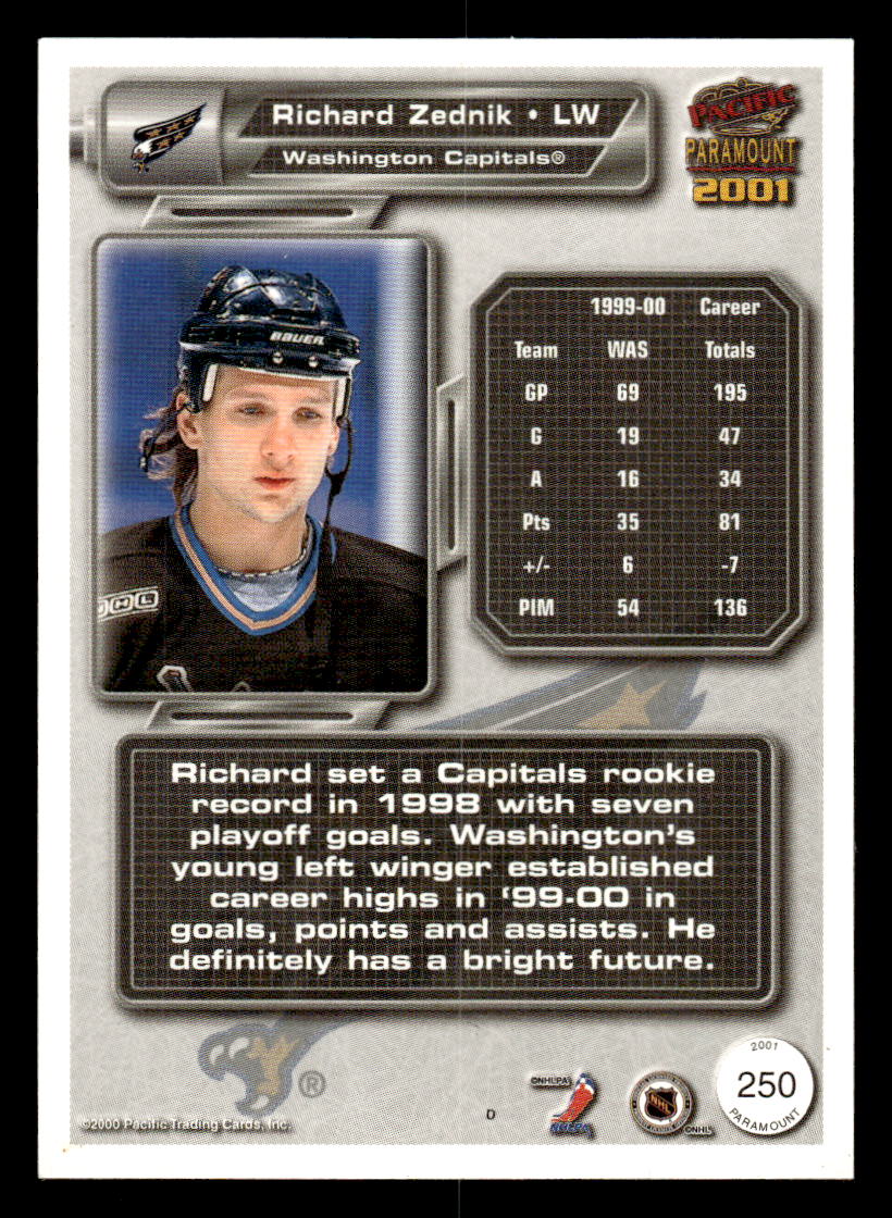 Richard Zednik 2000 Pacific Paramount Copper #250 Washington Capitals ...